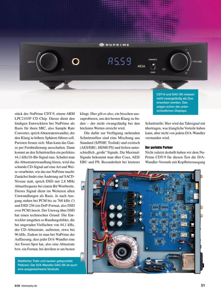 NuPrime DAC-9X and CDT-9 Review by Stereoplay | NuPrime Audio